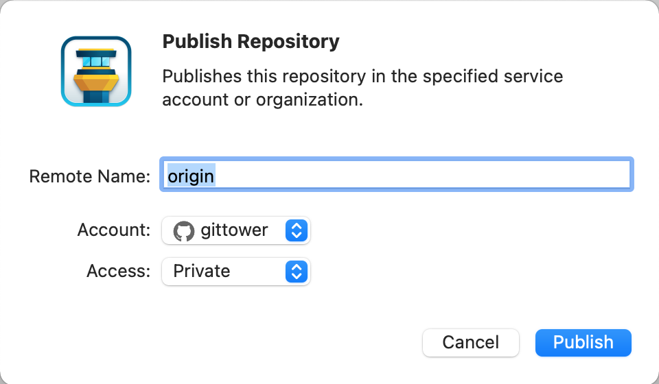 Publishing a Local Repository | Tower Help (Mac)