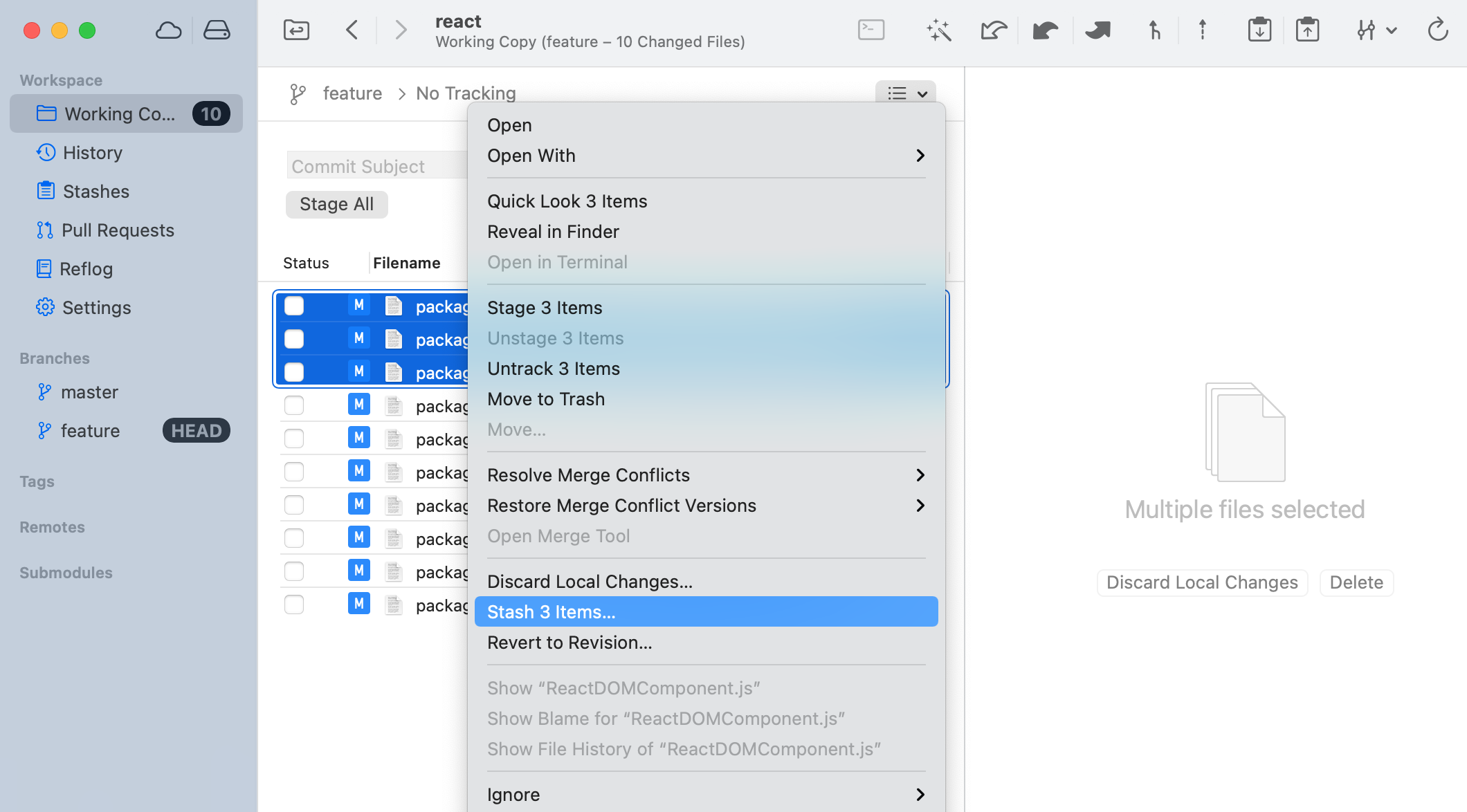 Stashes & Snapshots | Tower Help