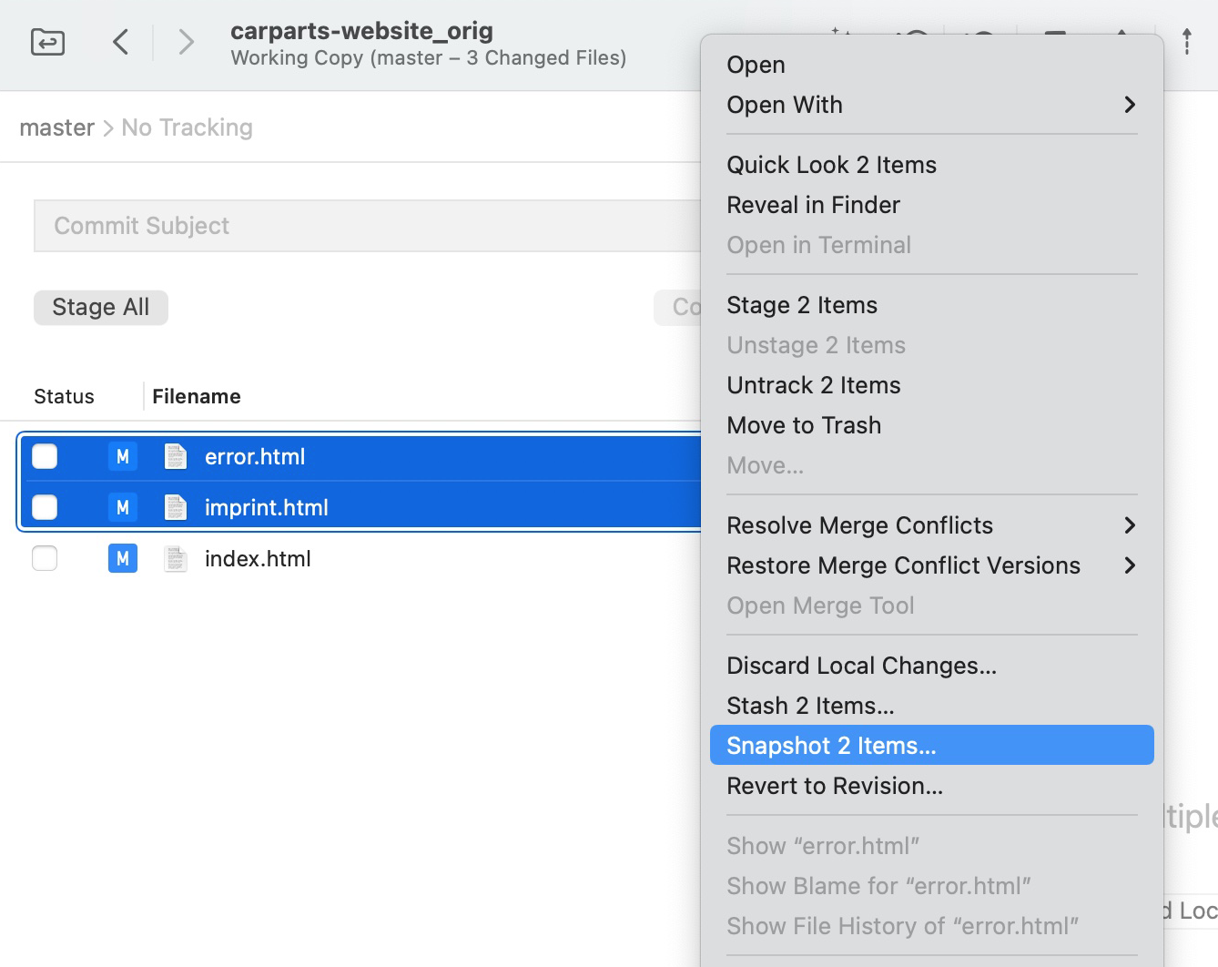 Stashes & Snapshots | Tower Help