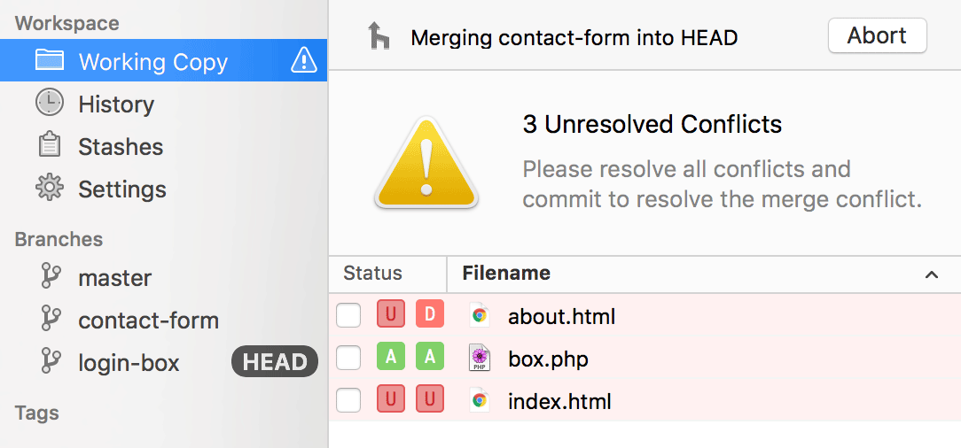 Dealing with Merge Conflicts | Learn Git Ebook (GUI Edition)