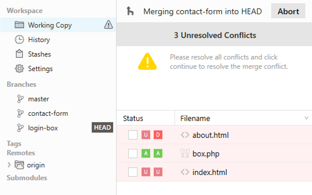 Dealing with Merge Conflicts | Learn Git Ebook (GUI Edition)