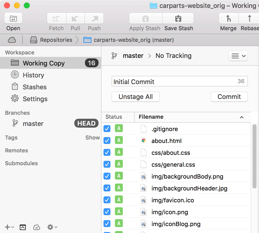 Starting with an Unversioned Project | Learn Git Ebook (GUI Edition)